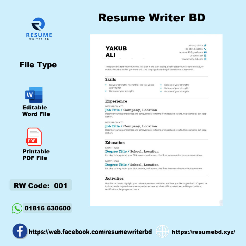 CV Design – Resume Writer BD
